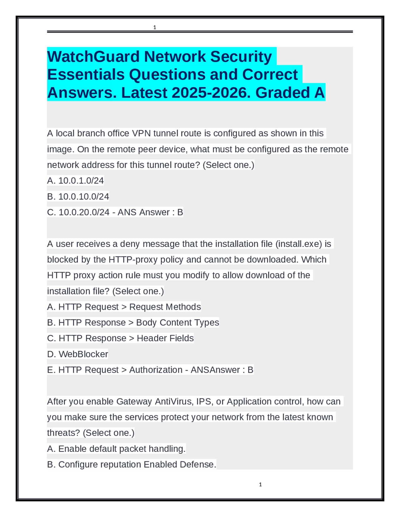 WatchGuard Network Security Essentials Questions and Correct Answers ...