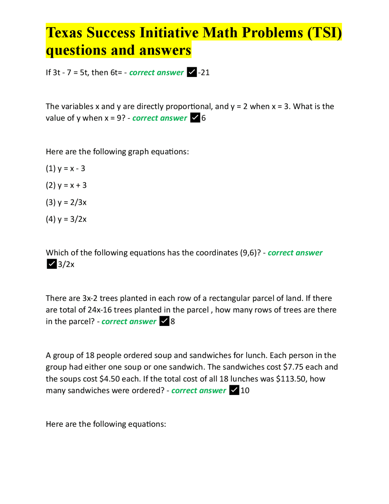 Texas Success Initiative (TSI) Math Problems: Practice Questions and ...