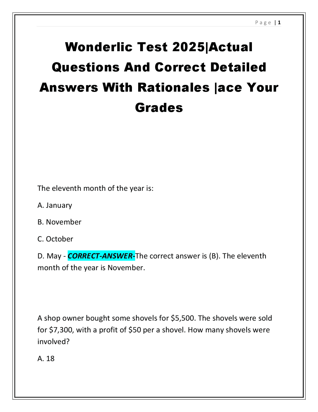 Wonderlic Test 2025|Actual Questions And Correct Detailed Answers With ...