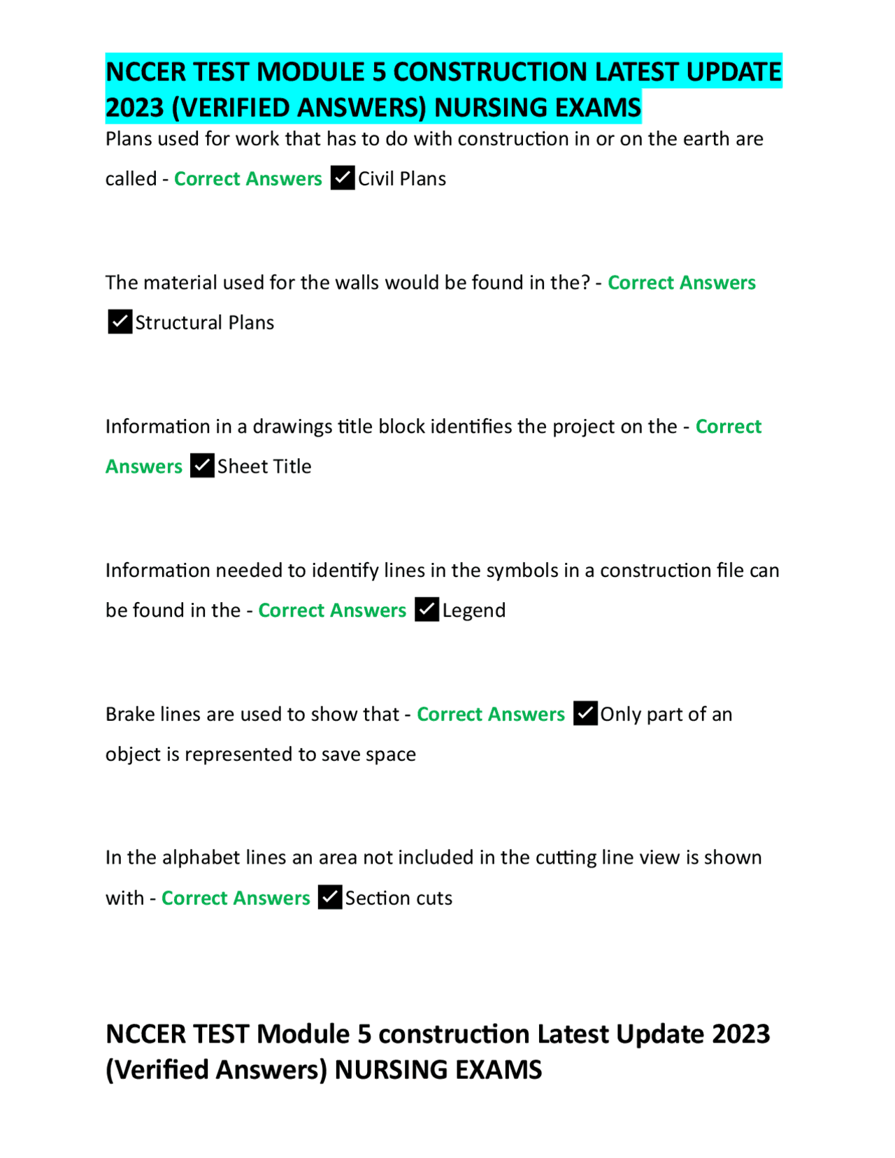 NCCER TEST Module 5 construction Latest Update 2023 (Verified Answers ...