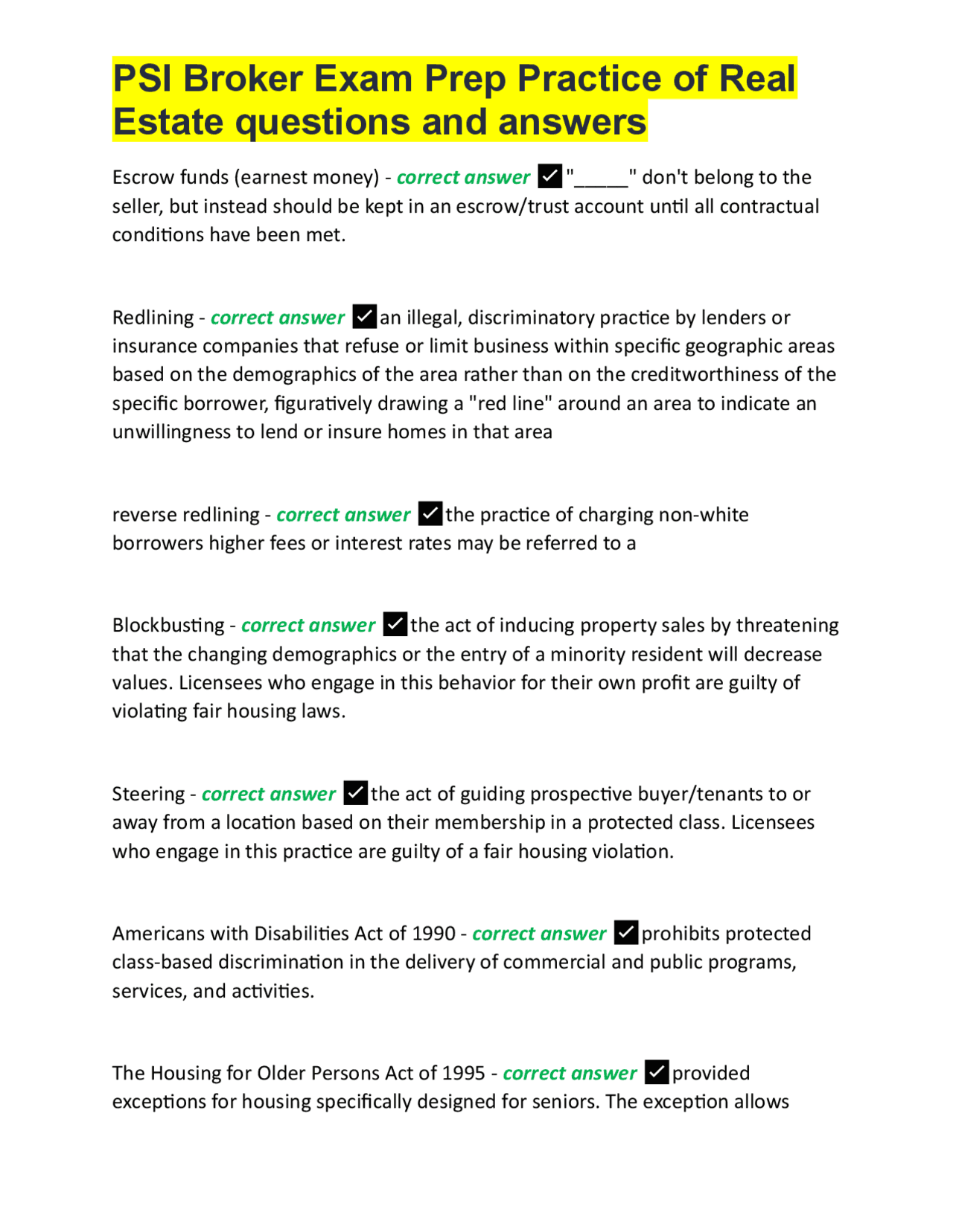 PSI Broker Exam Prep: Real Estate Practice Questions and Answers ...