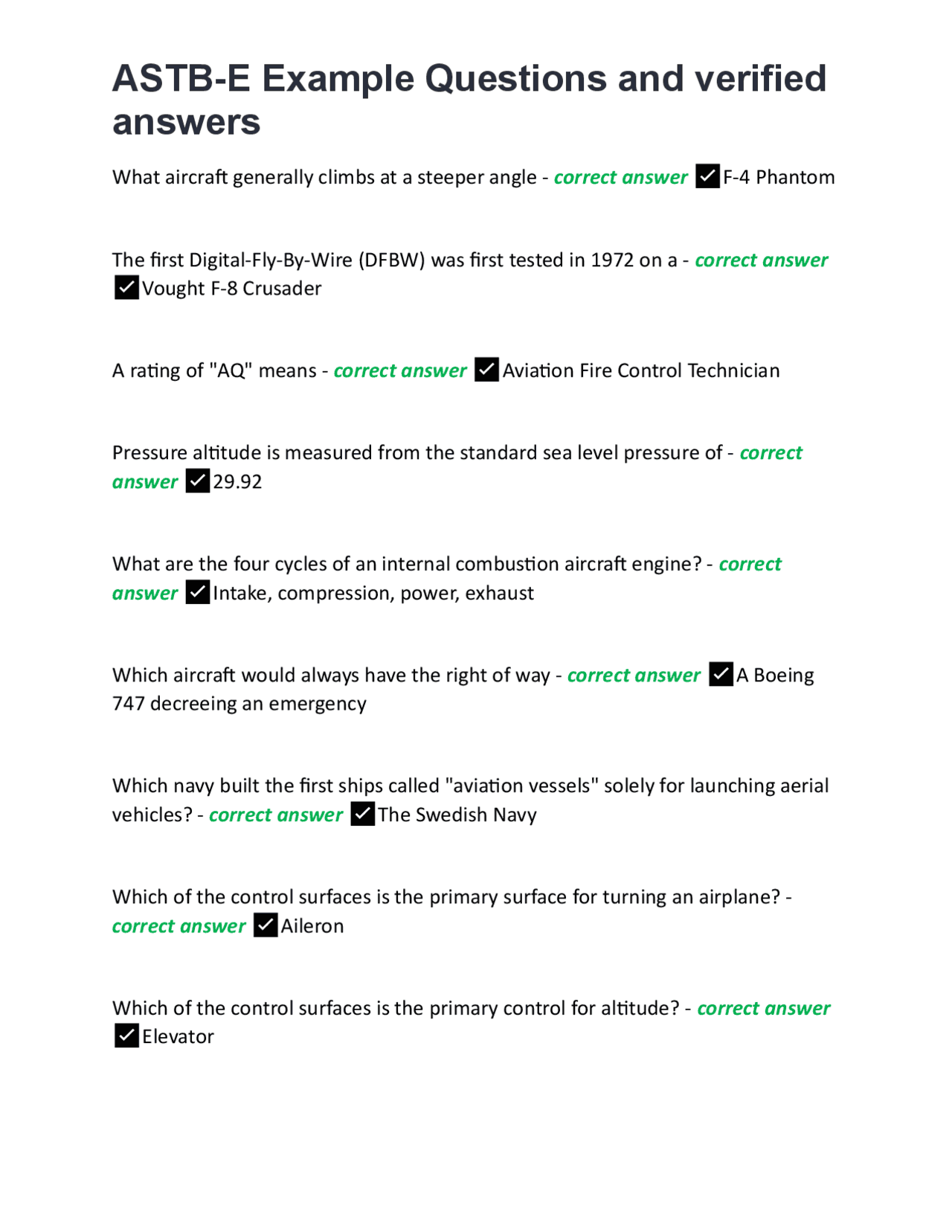 ASTB-E Example Questions and verified answers | Exams Nursing | Docsity