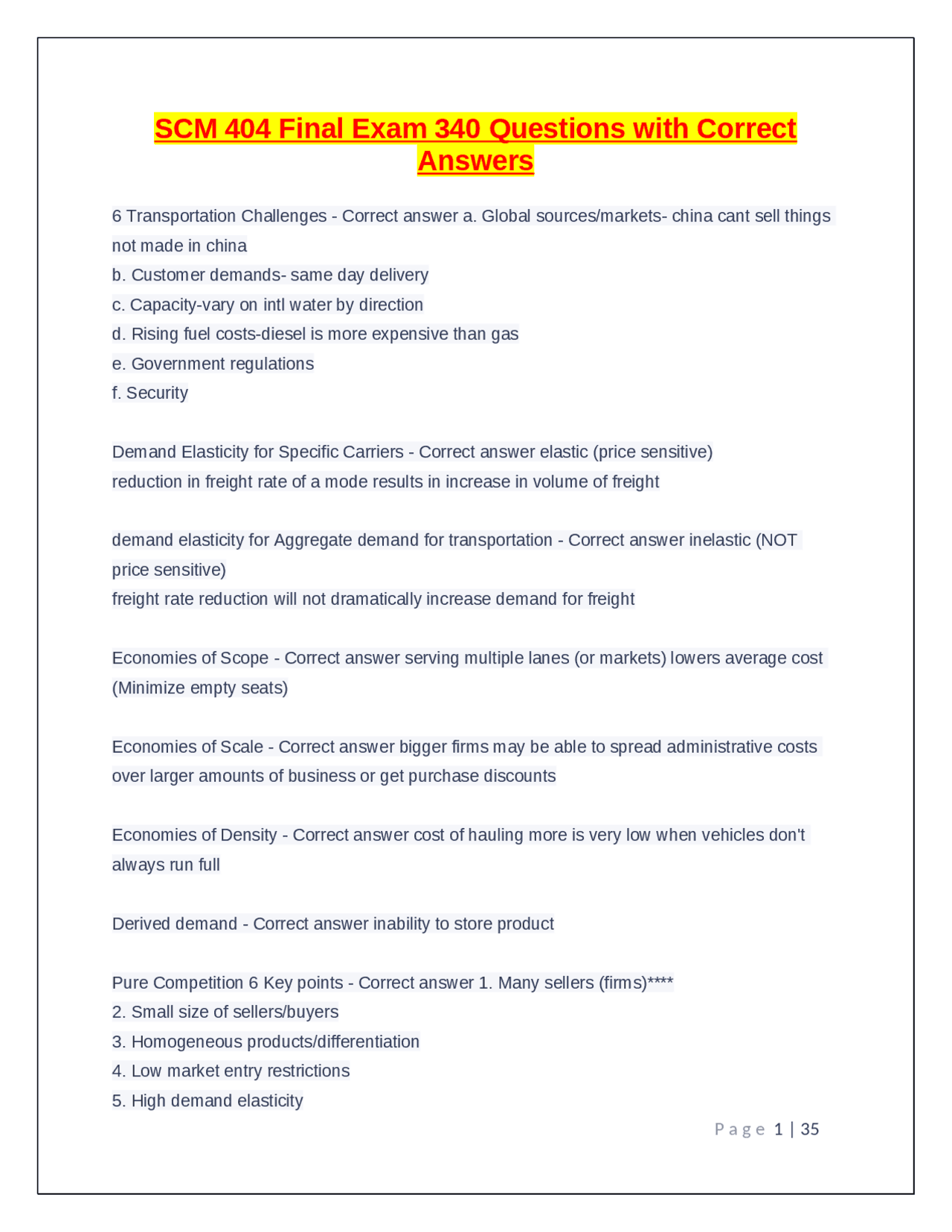 SCM 404 Final Exam 340 Questions with Correct Answers | Exams Nursing | Docsity