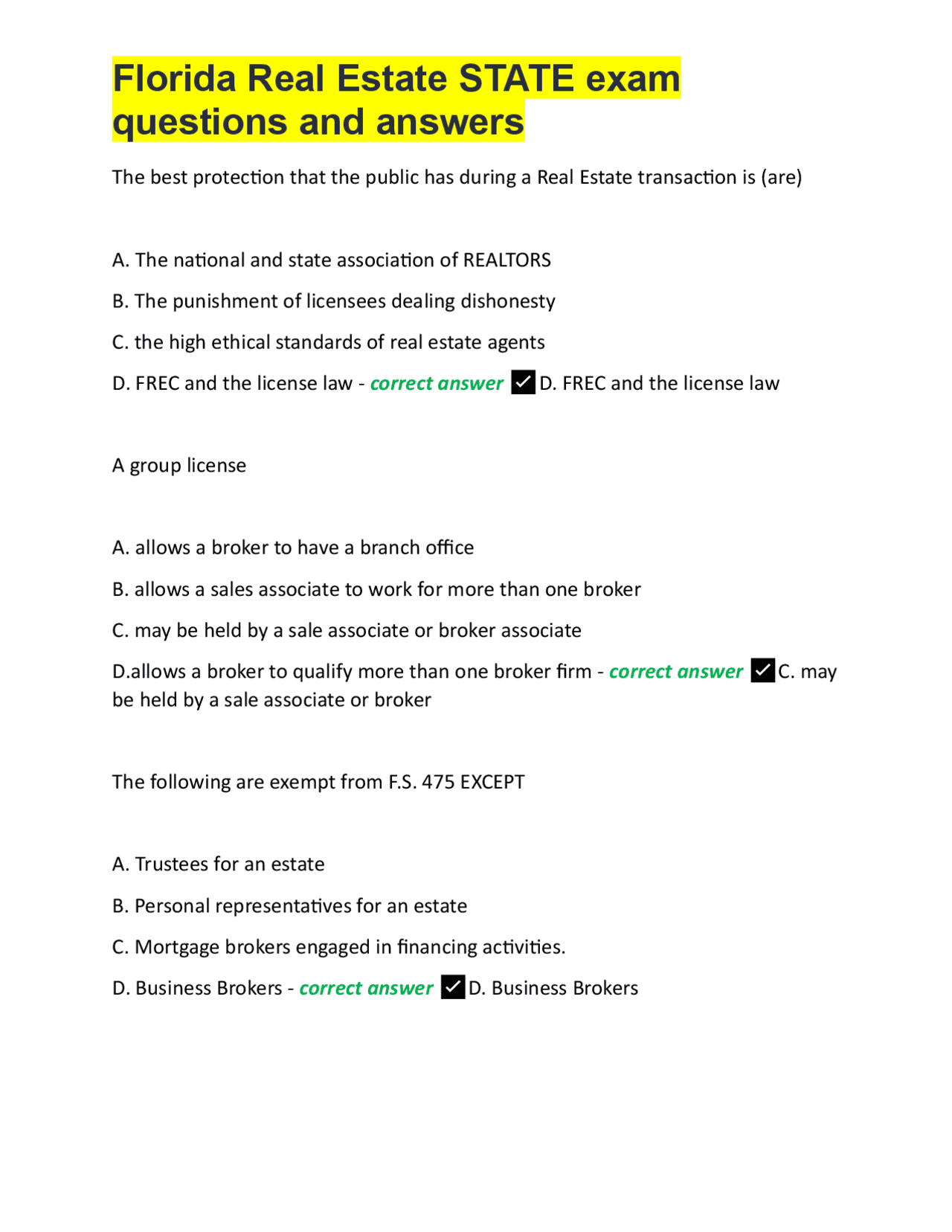 Florida Real Estate Exam Questions and Answers: A Comprehensive Guide ...