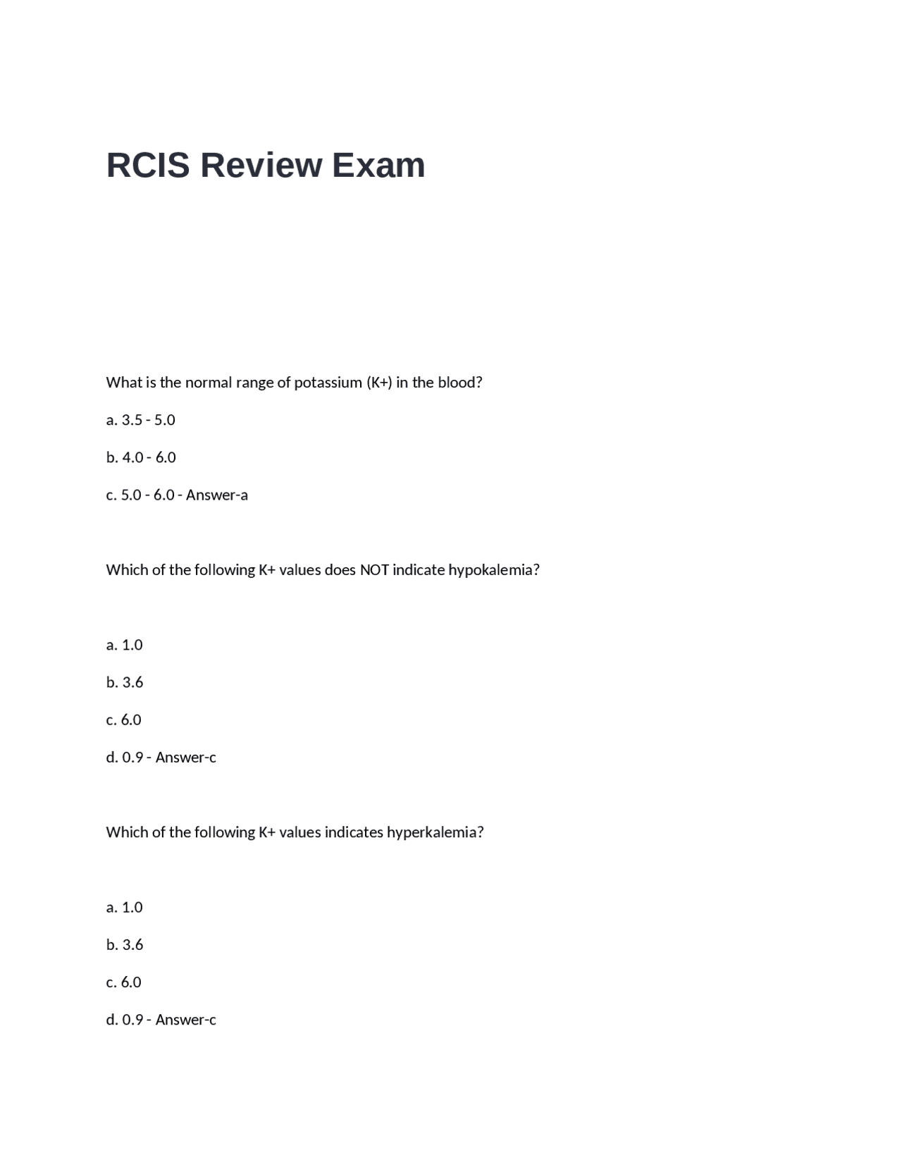 RCIS Review Exam: Cardiology Questions and Answers | Exams Nursing ...