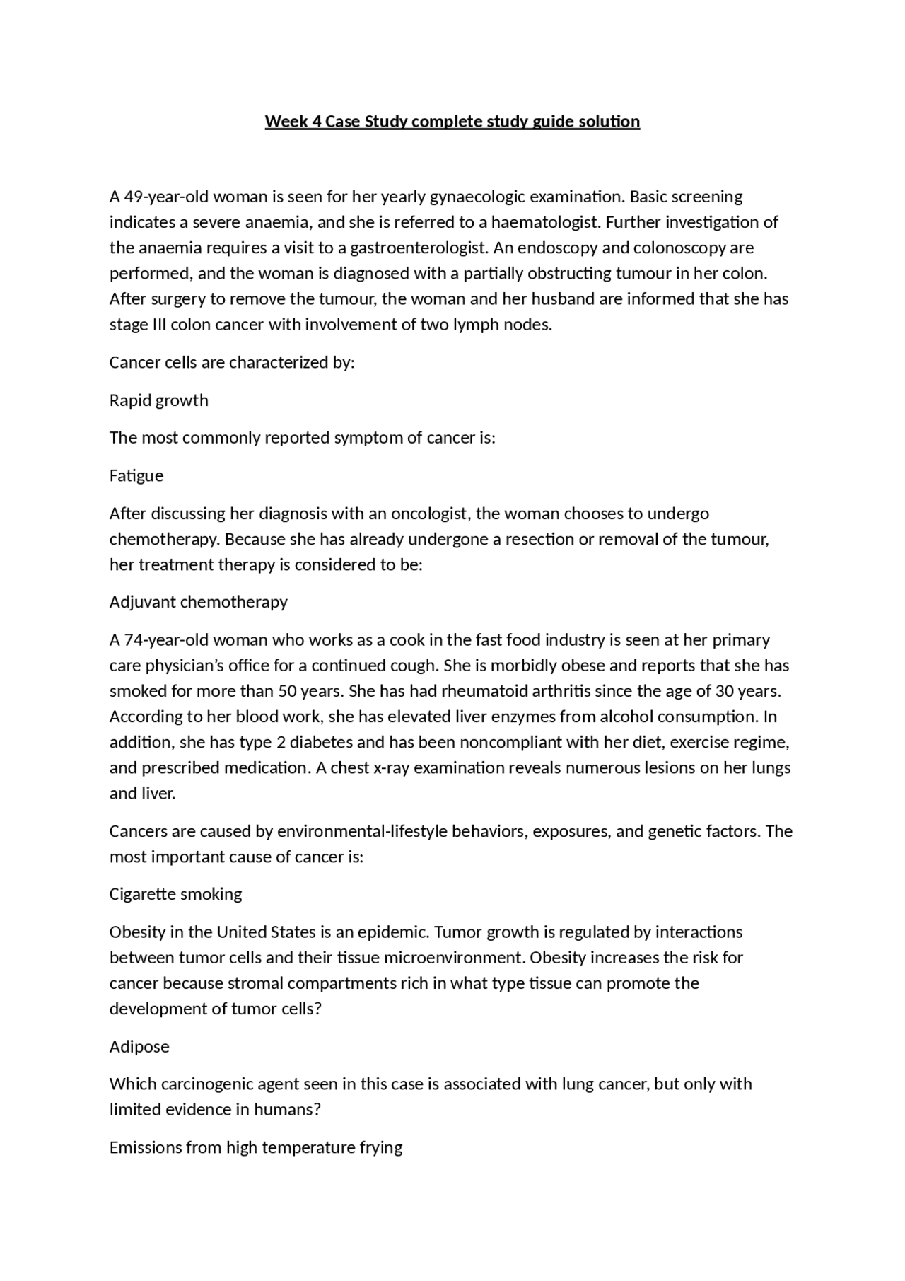 Week 4 Case Study complete study guide solution | Exams Advanced ...