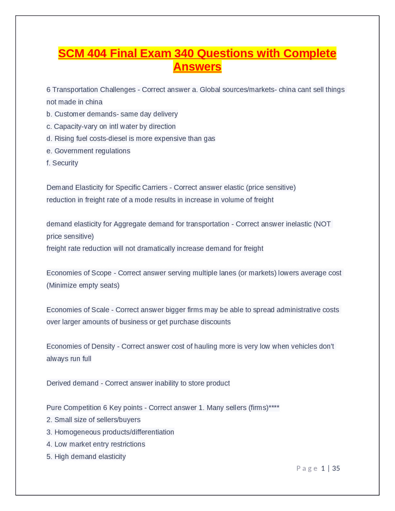 SCM 404 Final Exam 340 Questions with Complete Answers | Exams Nursing ...
