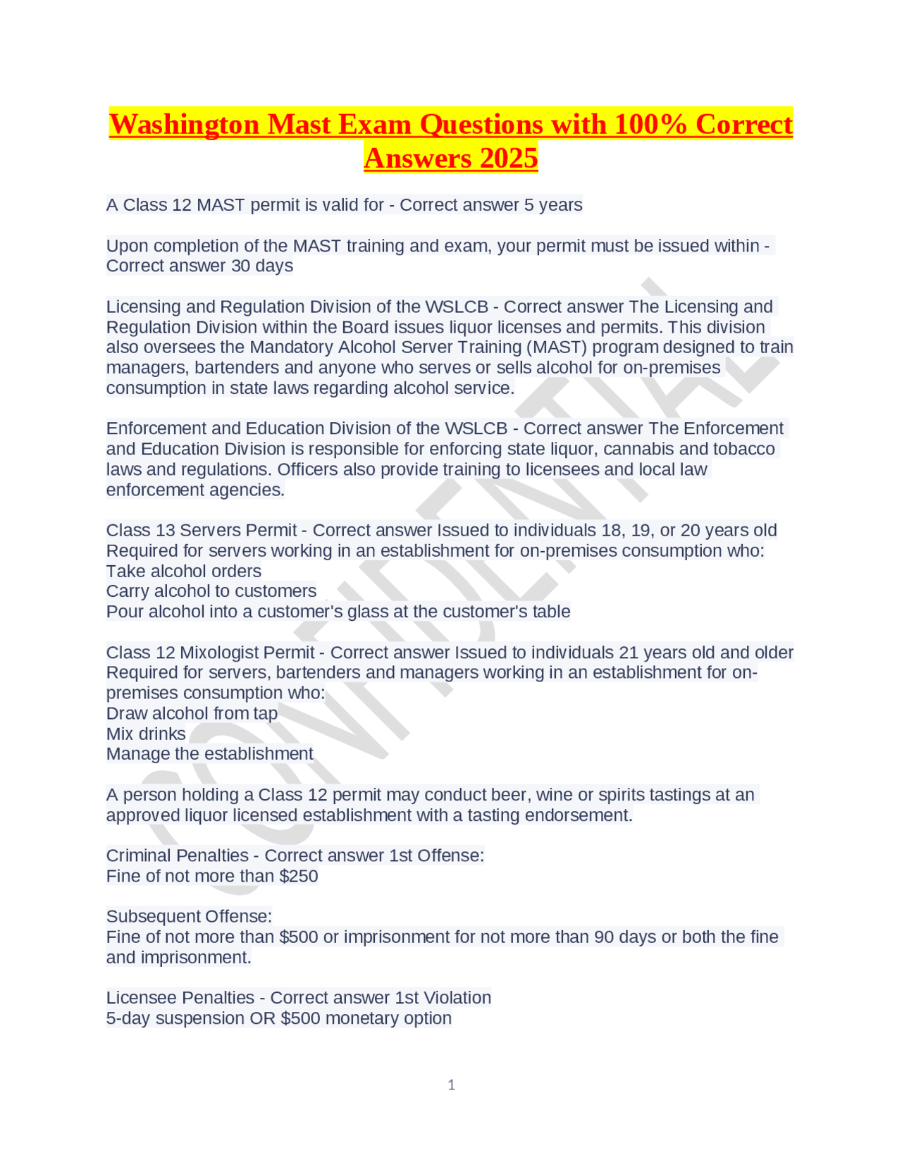 Washington Mast Exam Questions with 100% Correct Answers 2025 | Exams ...
