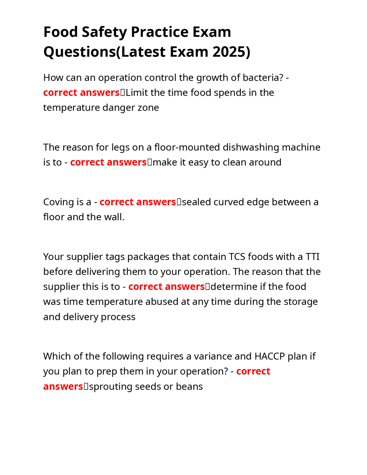 Food Safety Practice Exam Questions(Latest Exam 2025) | Exams Nursing ...