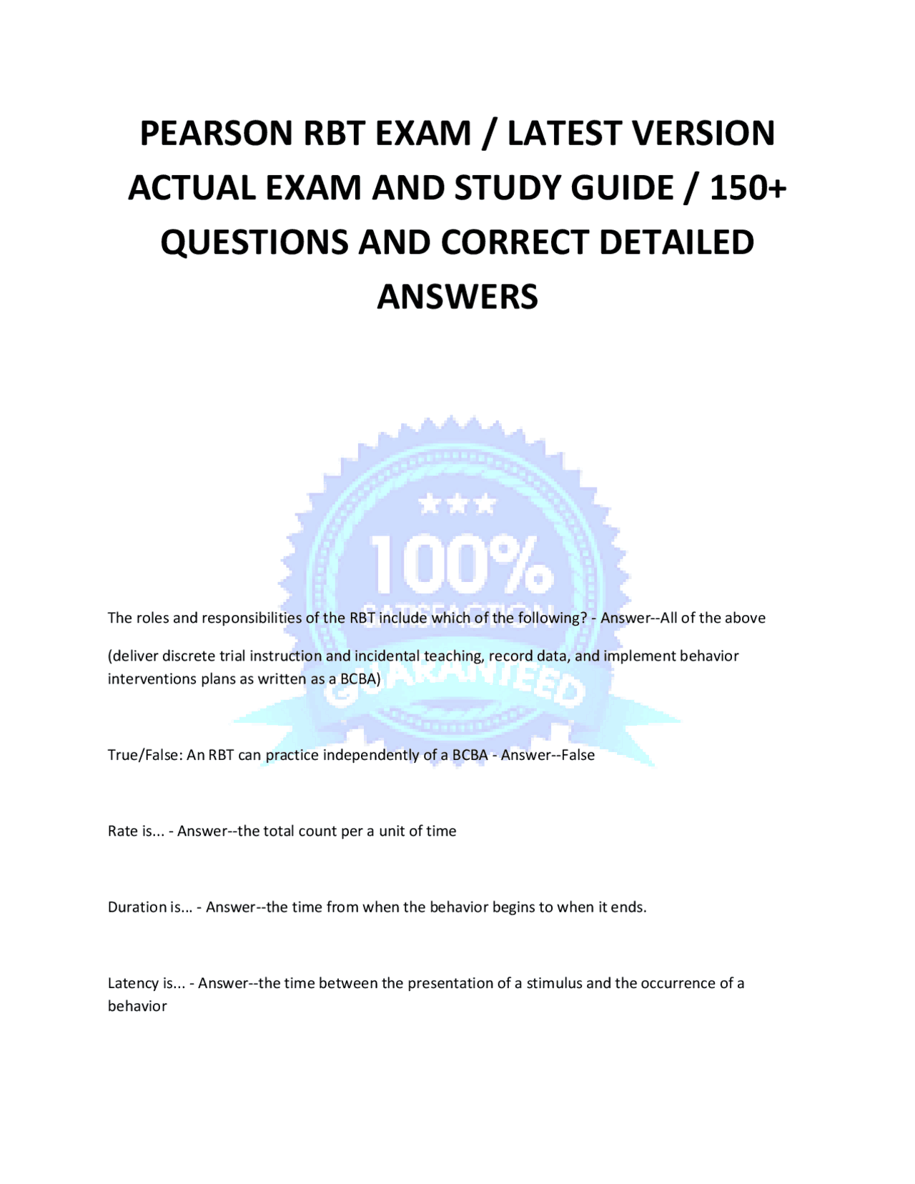 RBT Exam Study Guide: Questions and Answers for Registered Behavior ...
