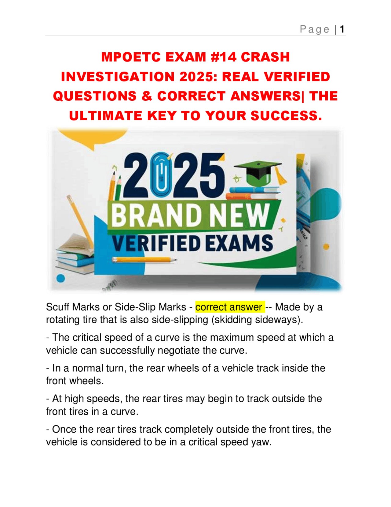 MPOETC EXAM #14 CRASH INVESTIGATION 2025: REAL VERIFIED QUESTIONS ...