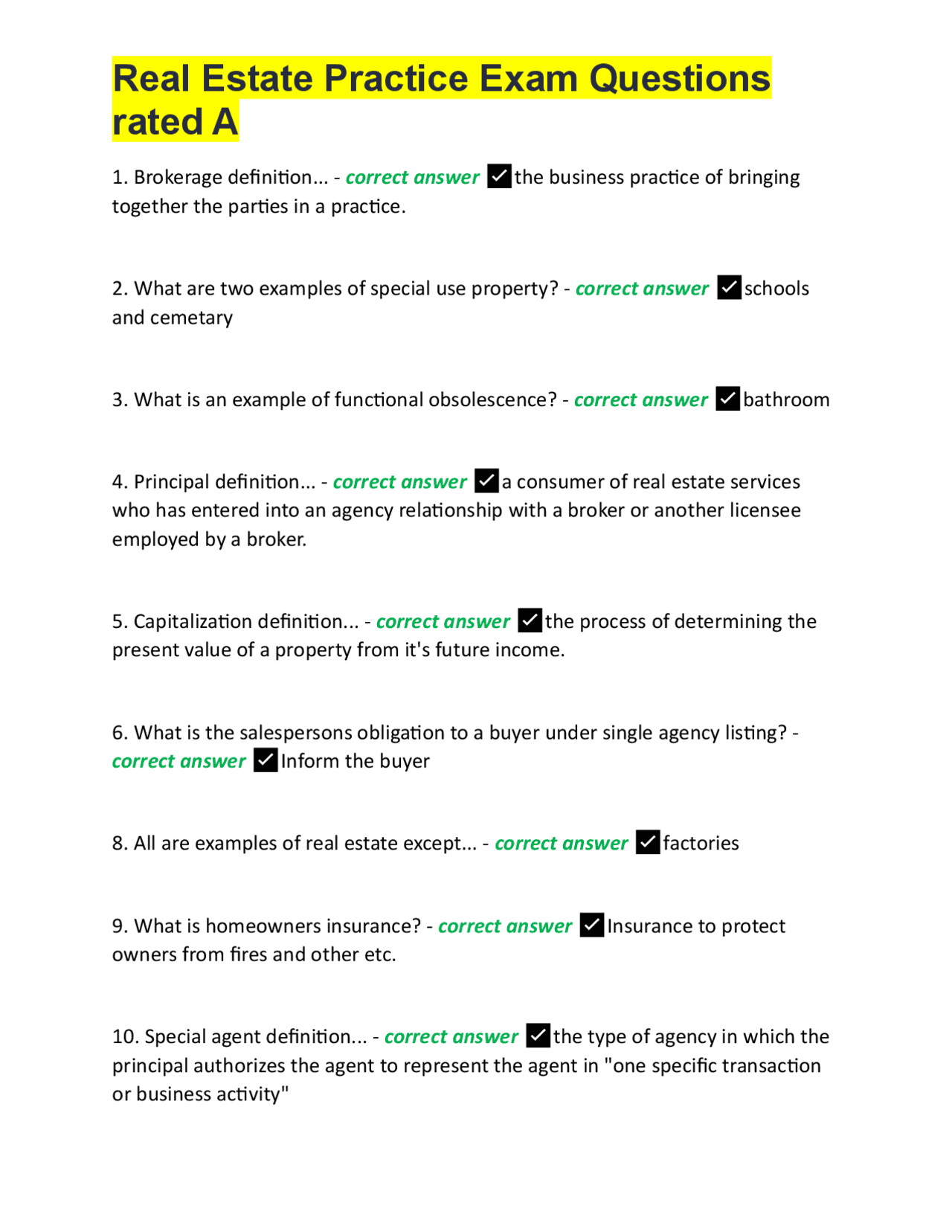 Real Estate Practice Exam Questions and Answers | Exams Real Estate ...