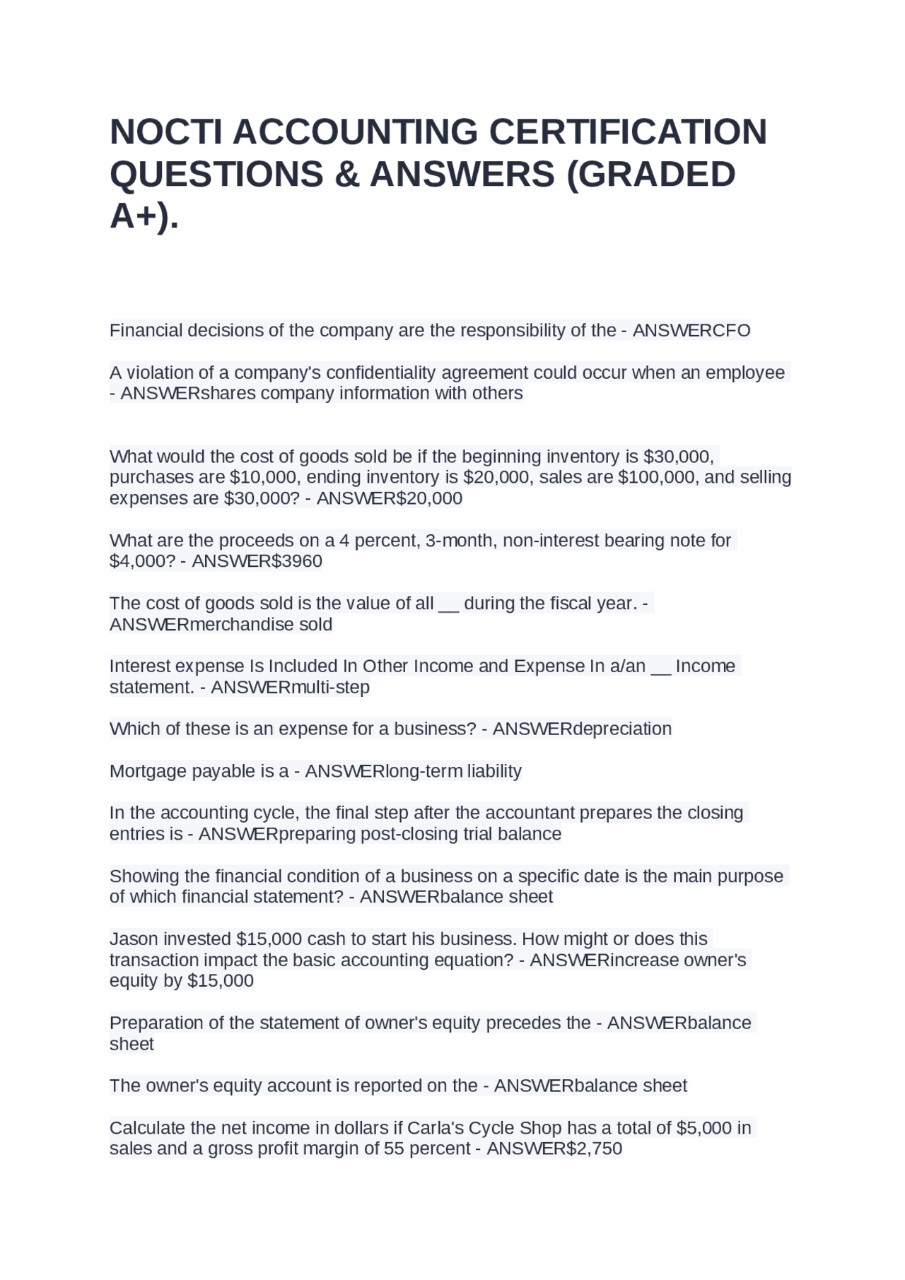 NOCTI ACCOUNTING CERTIFICATION QUESTIONS & ANSWERS (GRADED A+). | Exams ...