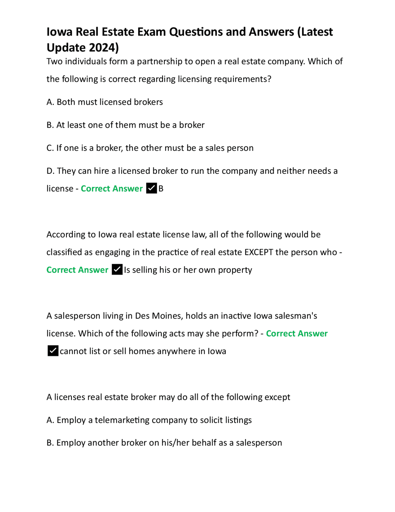 Iowa Real Estate Exam Questions and Answers: A Comprehensive Guide for ...