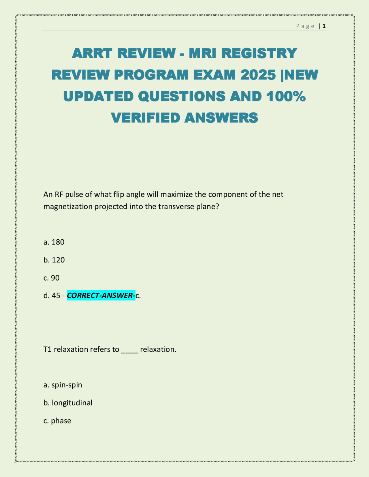 ARRT REVIEW - MRI REGISTRY REVIEW PROGRAM EXAM 2025 |NEW UPDATED ...