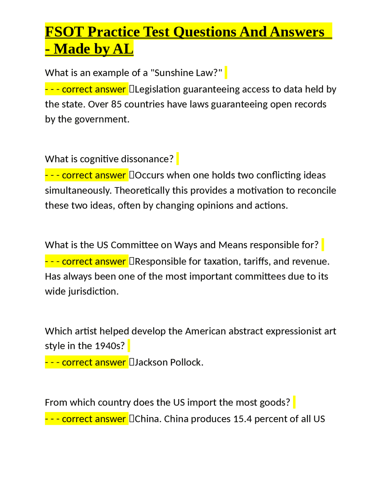 FSOT Practice Test Questions And Answers - Made by AL | Exams Social ...