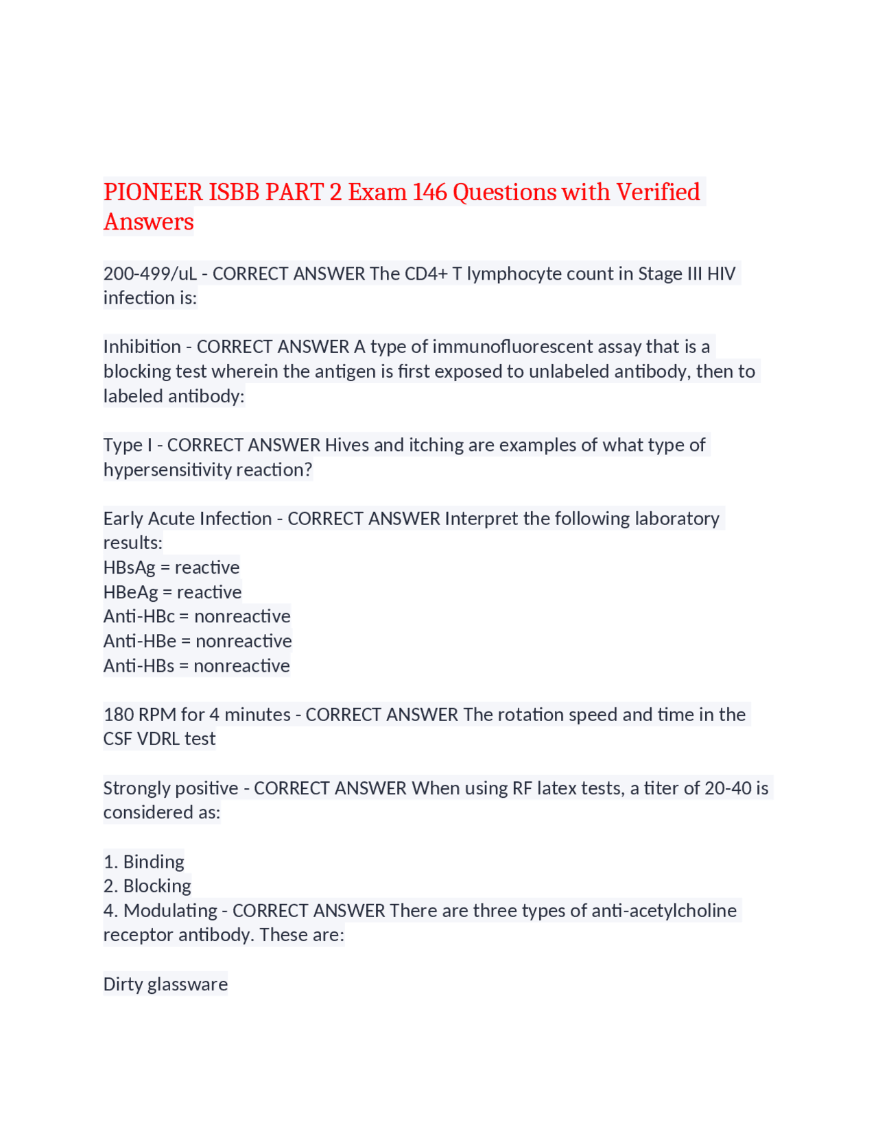 PIONEER ISBB PART 2 Exam 146 Questions with Verified Answers,100% ...