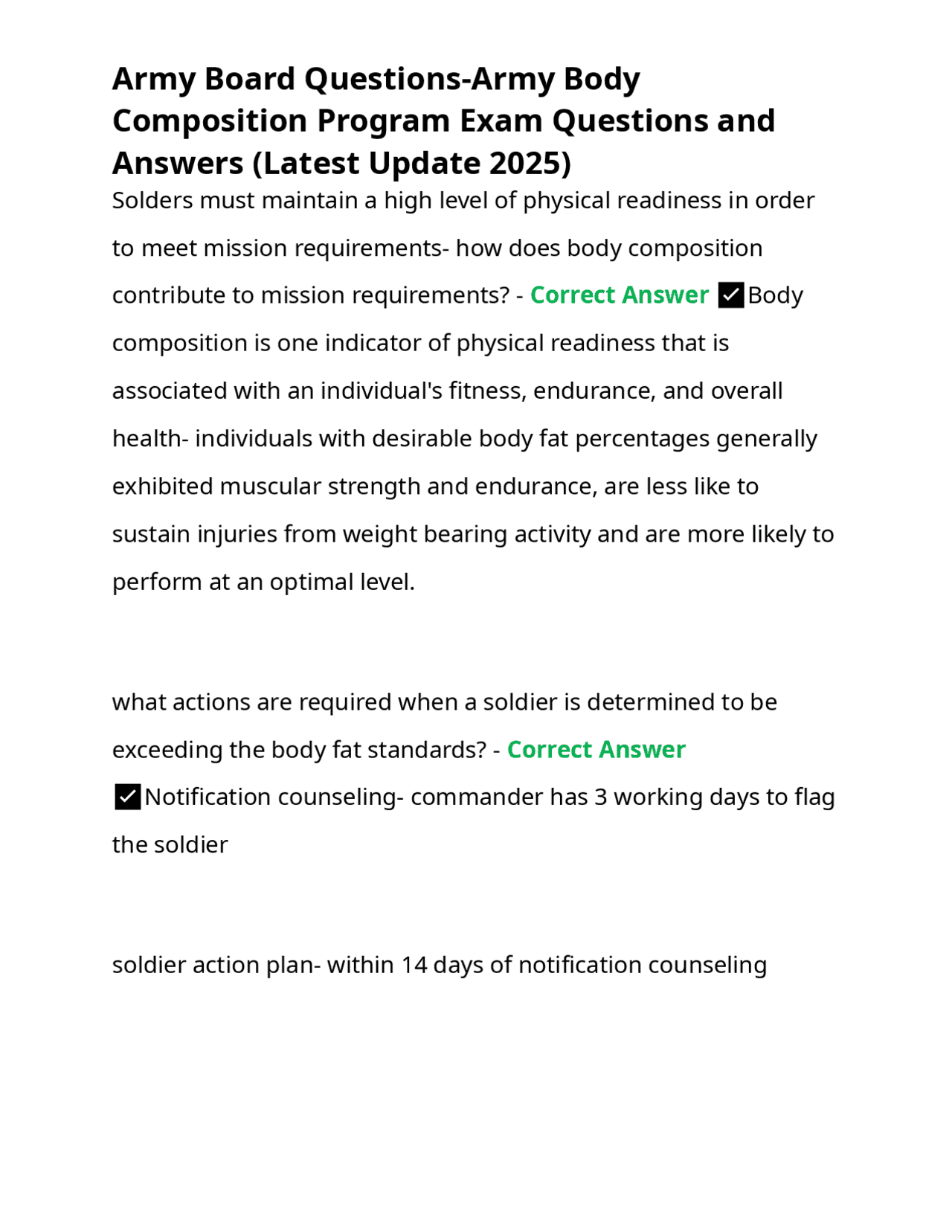 Army Board Questions-Army Body Composition Program Exam Questions and ...