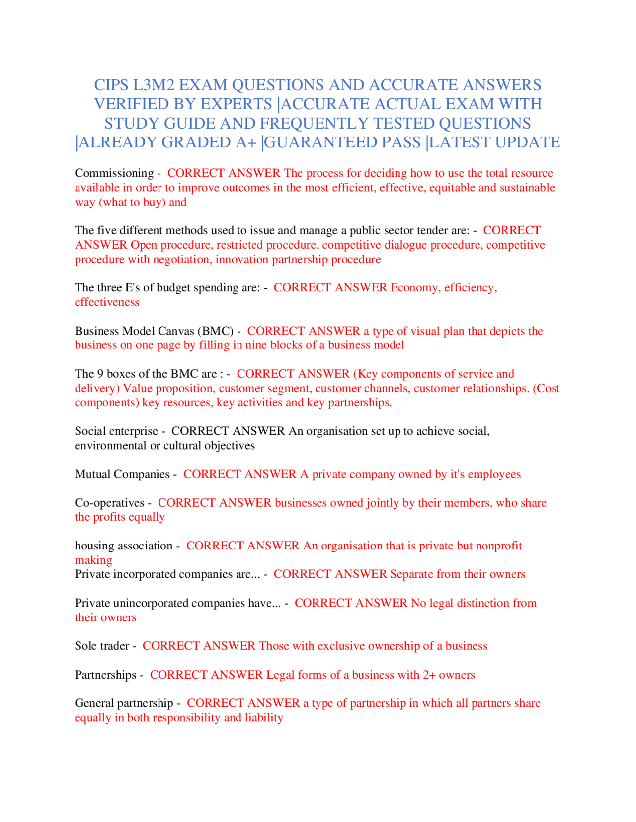 CIPS L3M2 EXAM QUESTIONS AND ACCURATE ANSWERS VERIFIED BY EXPERTS ...