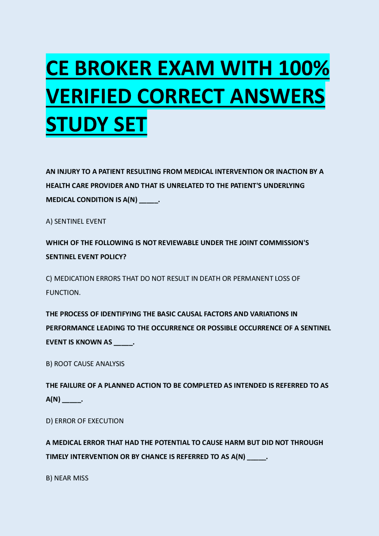 CE BROKER EXAM WITH 100% VERIFIED CORRECT ANSWERS STUDY SET | Exams Organization and Business ...