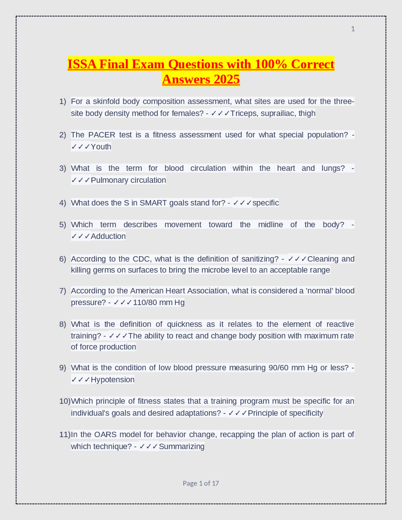 ISSA Final Exam Questions with 100% Correct Answers 2025 | Exams ...