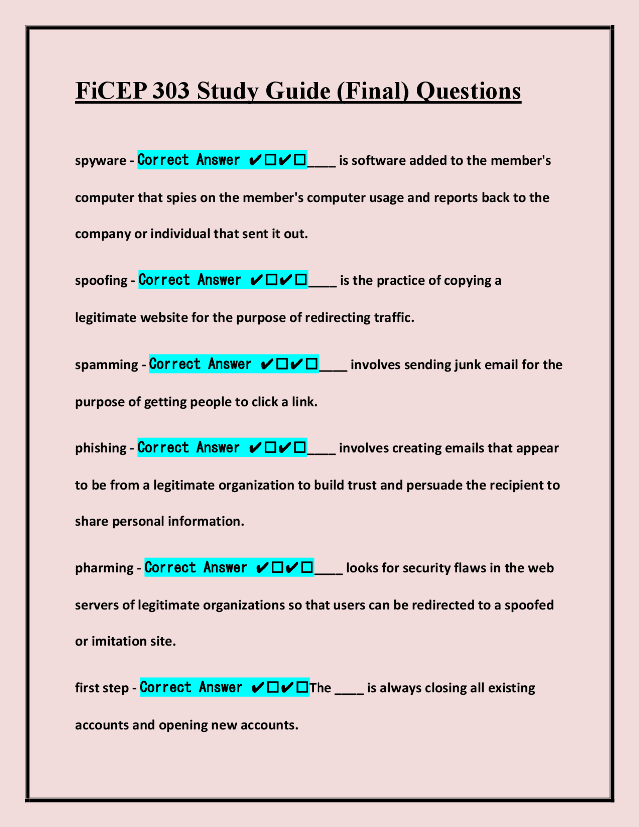 FiCEP 303 (Final) Questions Definitive Exam Guide: Questions, Answers ...