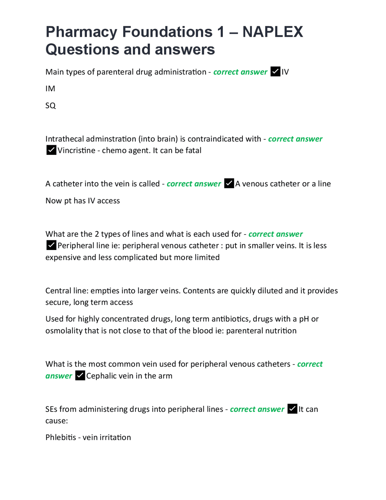 Pharmacy Foundations 1 – NAPLEX Questions and answers | Exams Nursing ...
