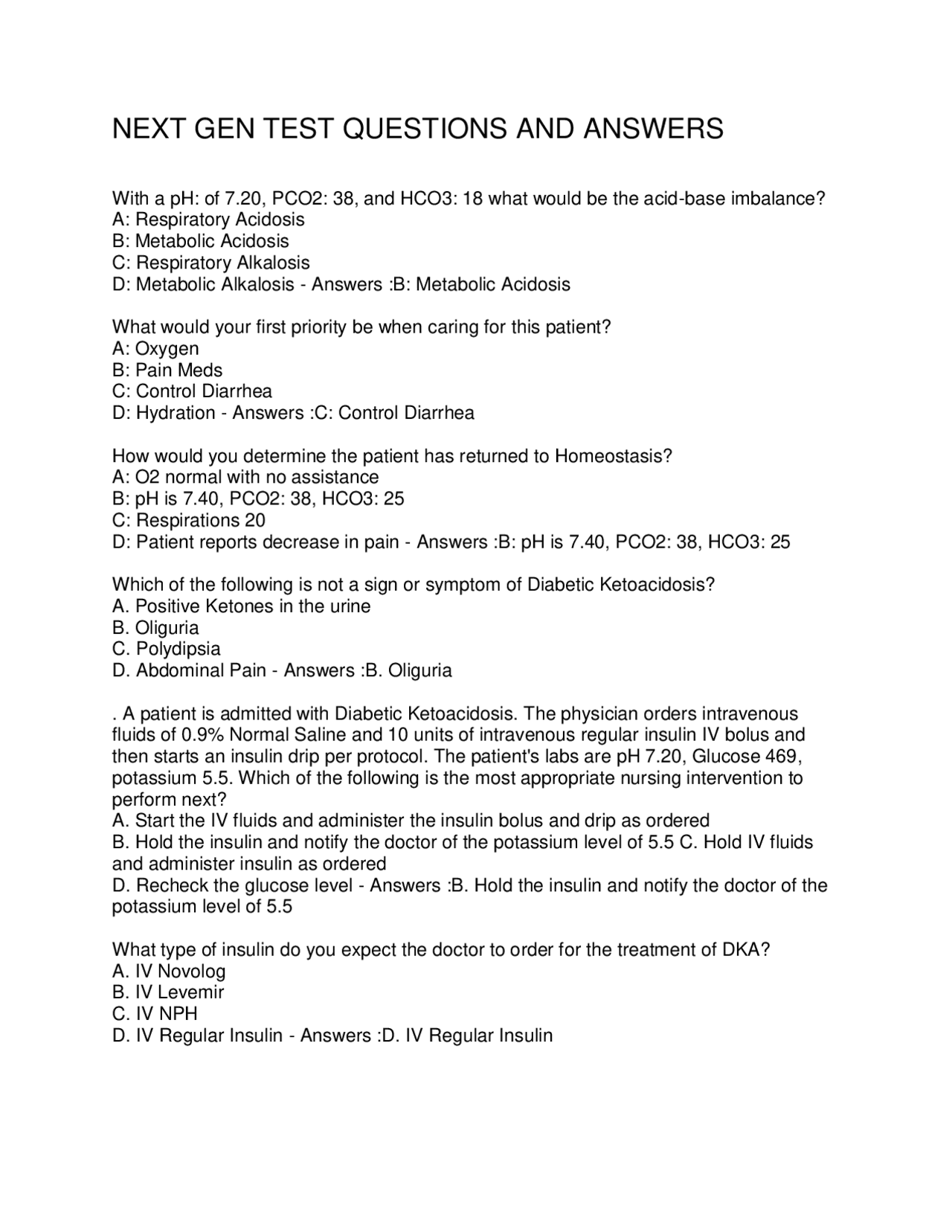 Acid-Base Imbalances and Diabetic Ketoacidosis: Next-Gen Test Questions ...
