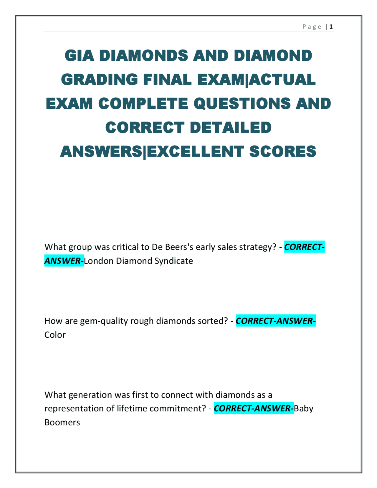 Gemology Final Exam: Questions and Answers on Diamond Grading and ...