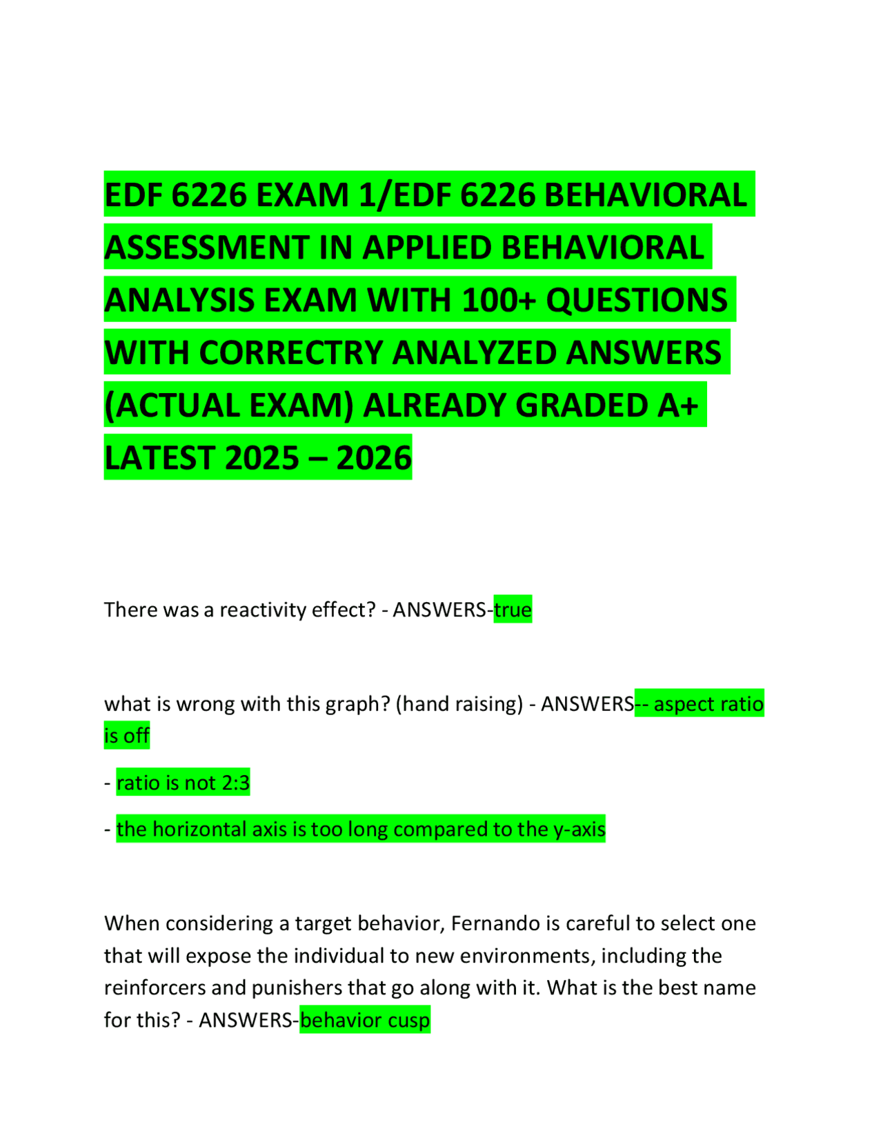 EDF 6226 EXAM 1/EDF 6226 BEHAVIORAL ASSESSMENT IN APPLIED BEHAVIORAL ...