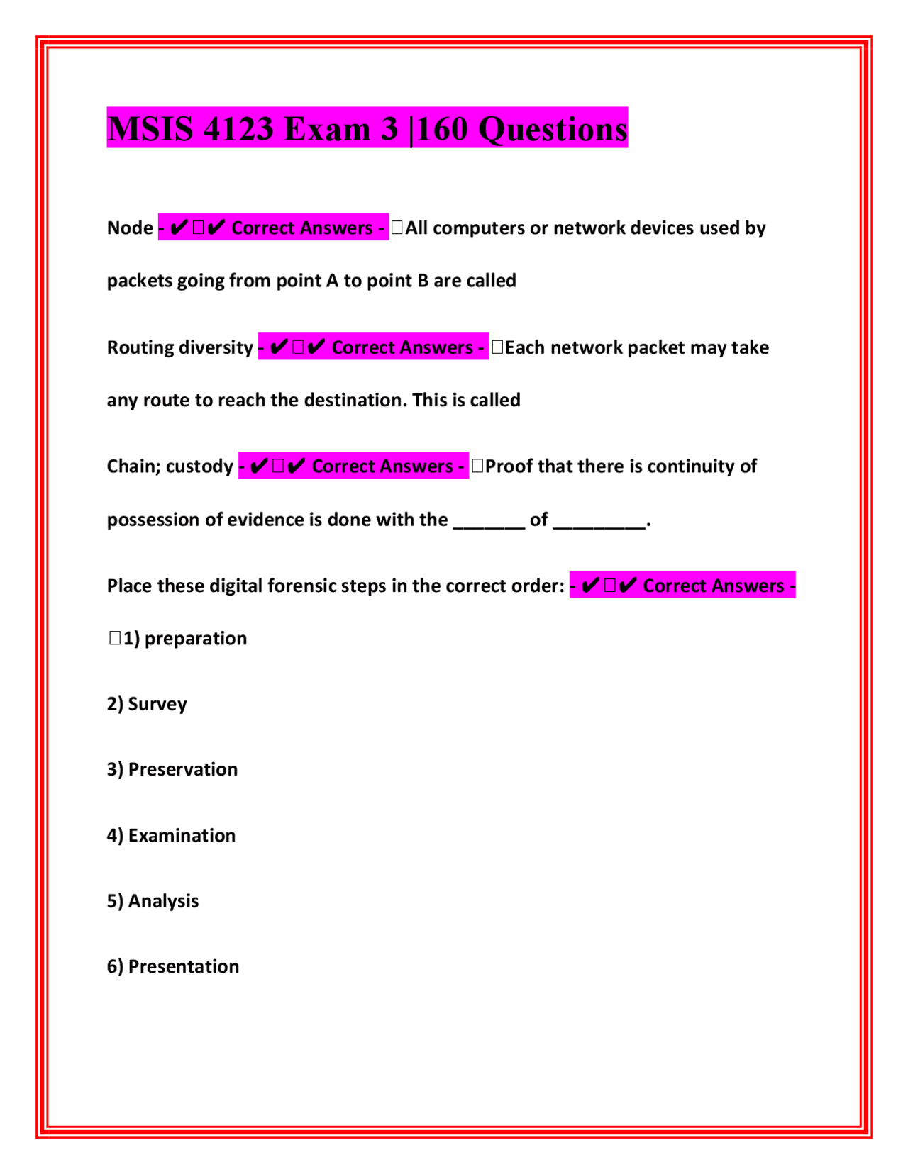 MSIS 4123 Exam 3 |160 Questions With Well Researched Verified Correct Answers | Exams Cybercrime ...