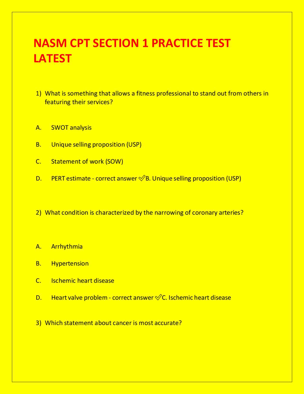 NASM CPT SECTION 1 PRACTICE TEST LATEST QUESTIONS AND ANSWERS 2025 ...