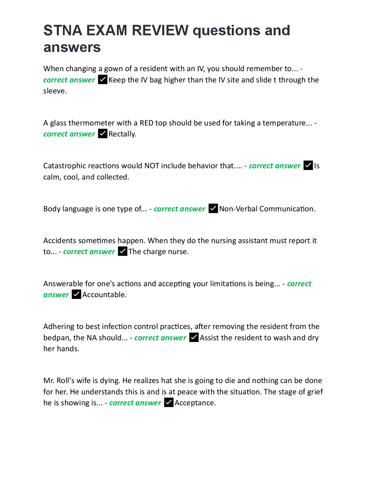 STNA Exam Review: Questions and Answers for Certified Nursing ...