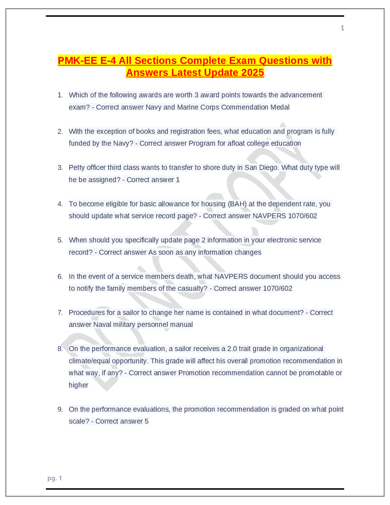 PMK-EE E-4 All Sections Complete Exam Questions with Answers Latest ...