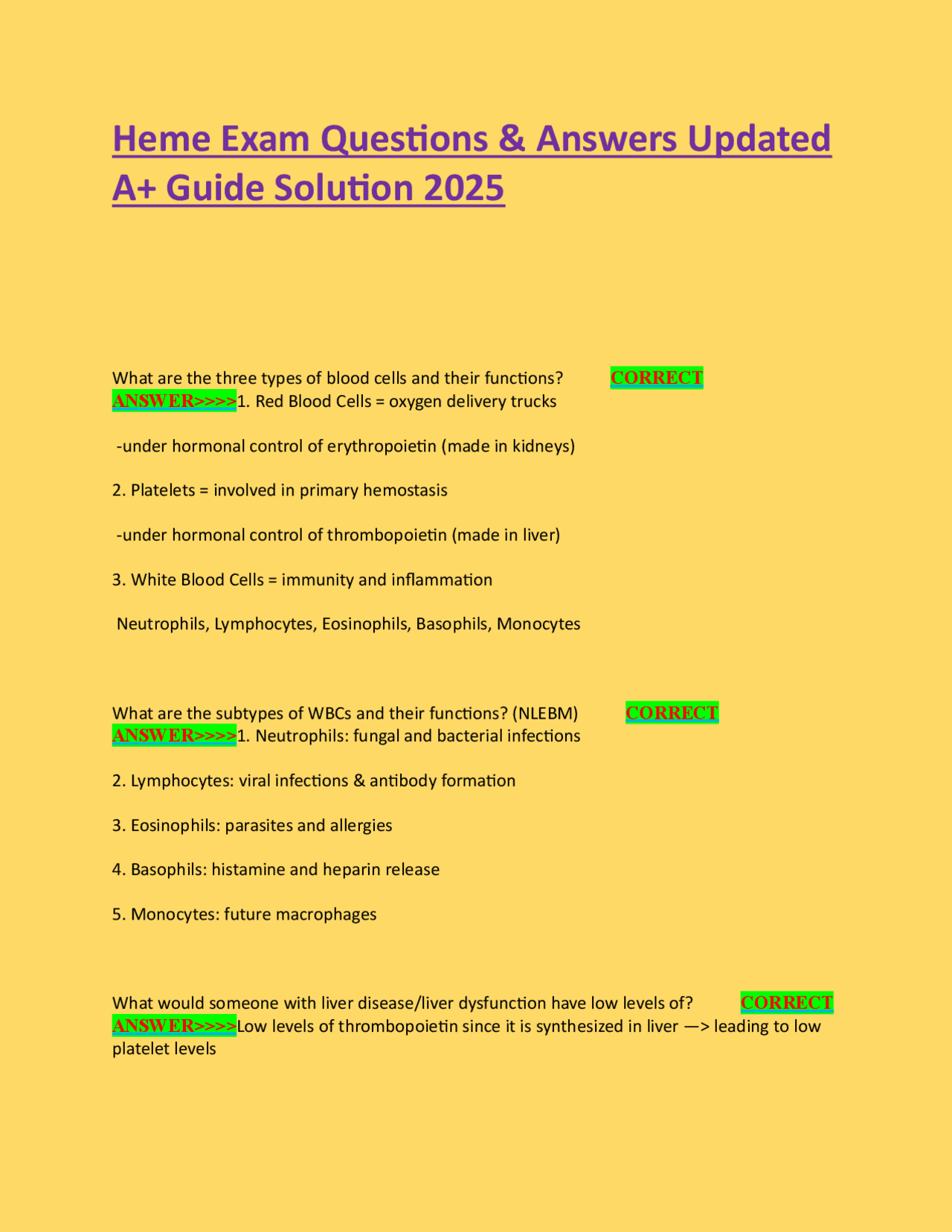 Heme Exam Questions & Answers Updated A+ Guide Solution 2025 | Exams ...