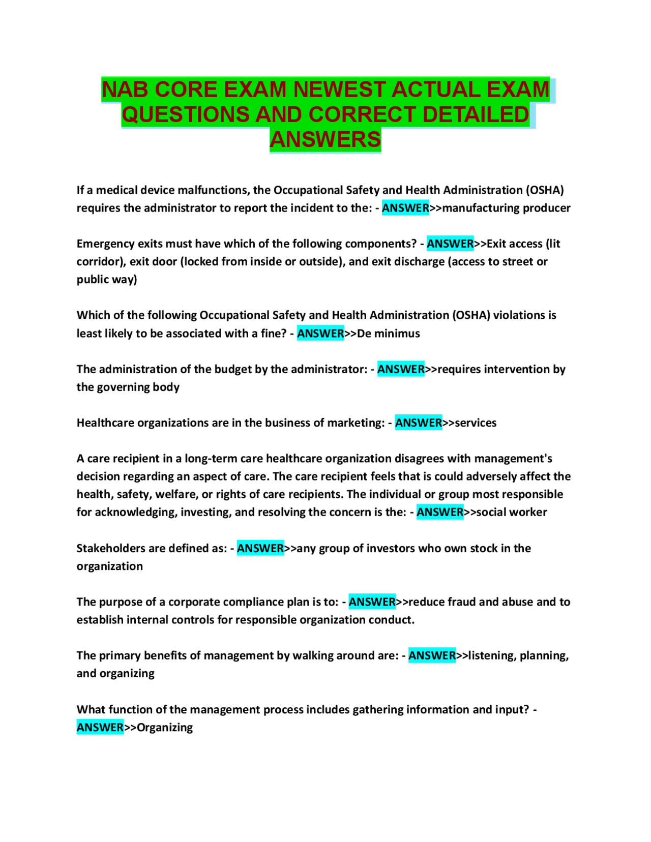 NAB CORE EXAM NEWEST ACTUAL EXAM QUESTIONS AND CORRECT DETAILED ANSWERS ...