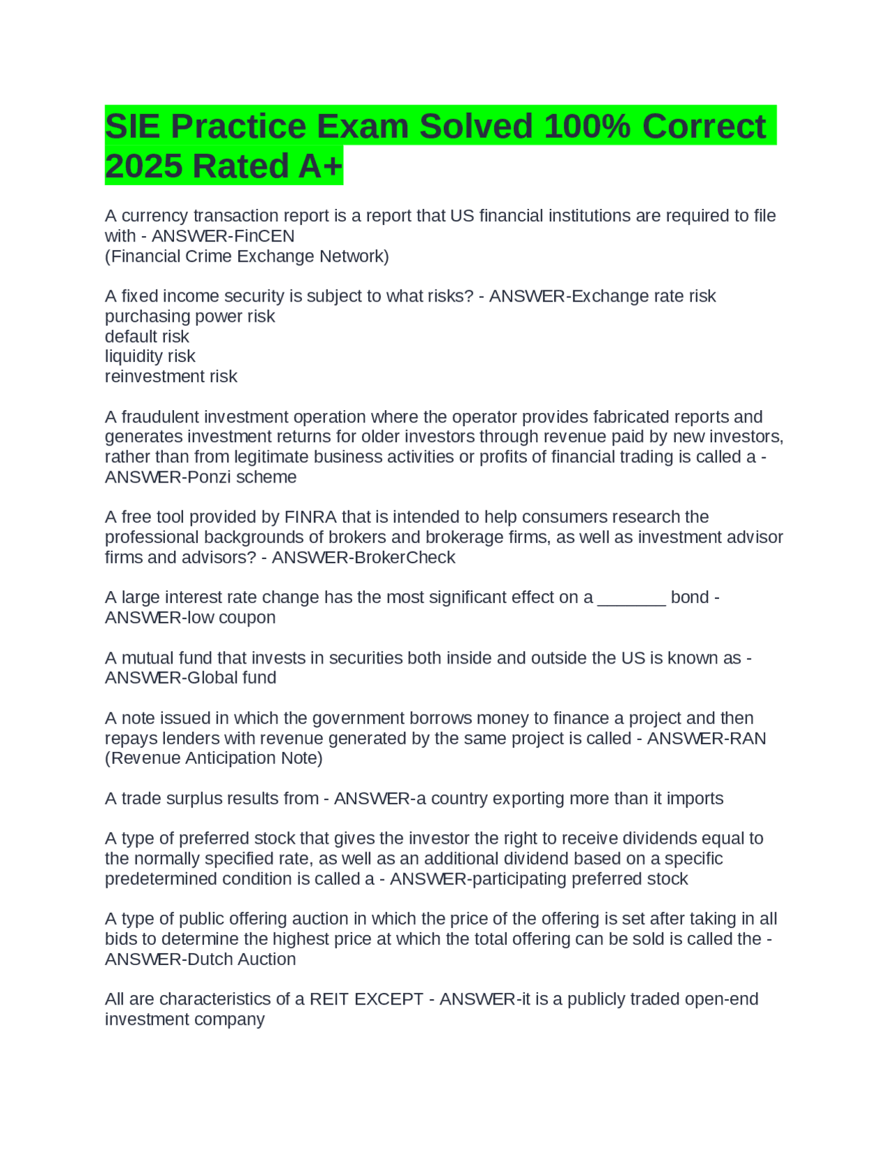 SIE Exam Practice Questions and Answers: A Comprehensive Guide to ...