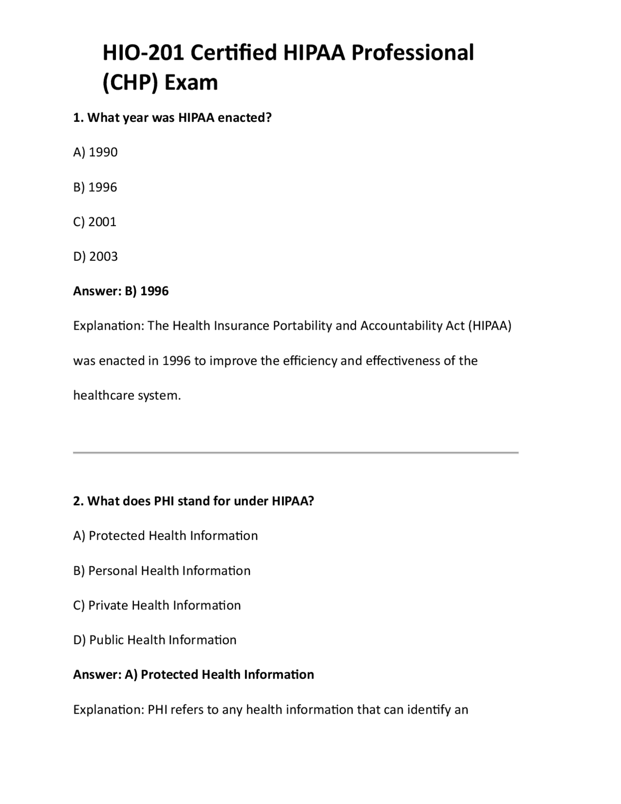 HIPAA Compliance Exam: Multiple Choice Questions and Answers | Exams ...