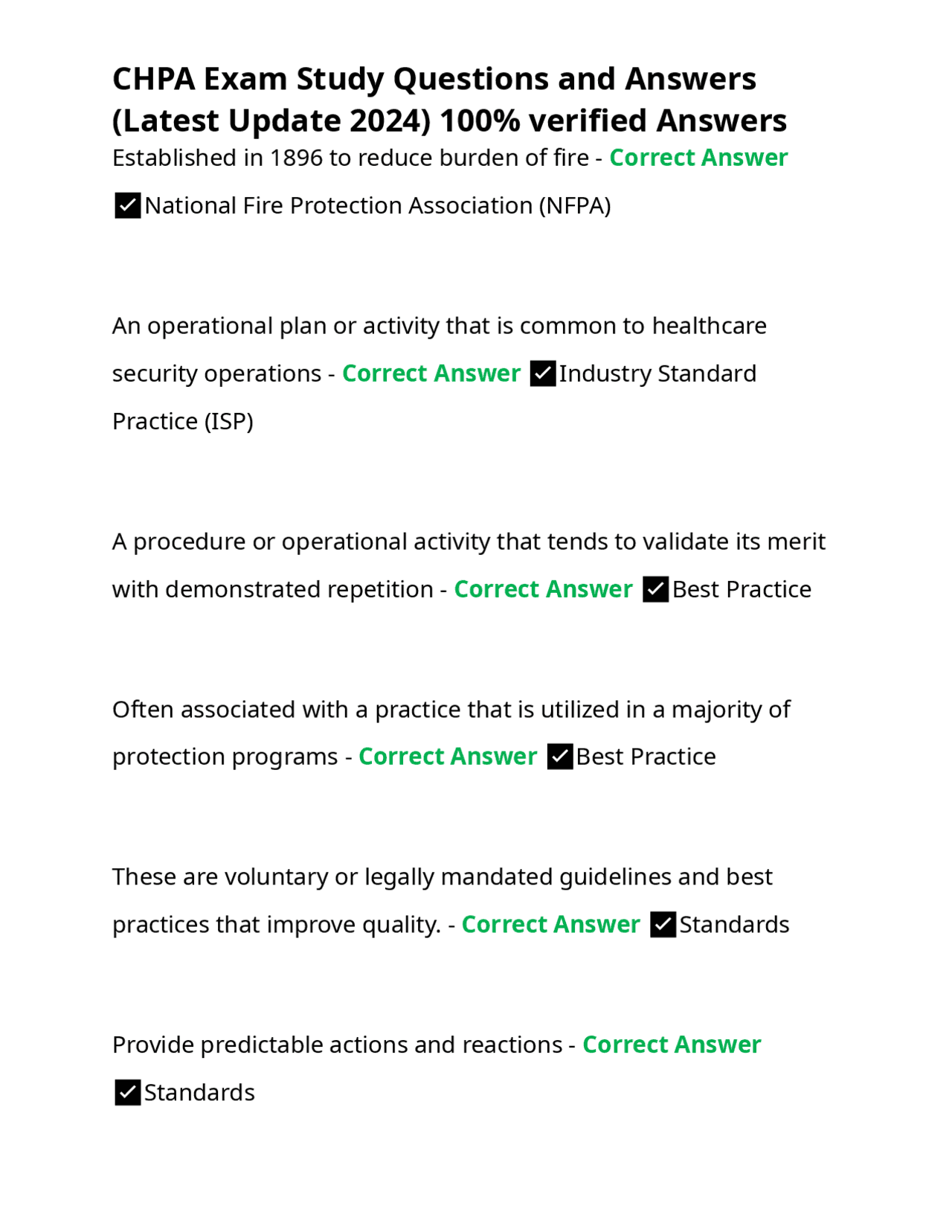 CHPA Exam Study Questions and Answers (Latest Update 2024) 100% ...