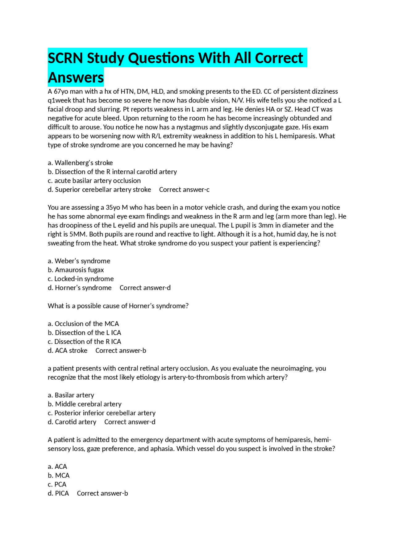 Stroke Syndromes: Multiple Choice Questions and Answers | Exams Public ...