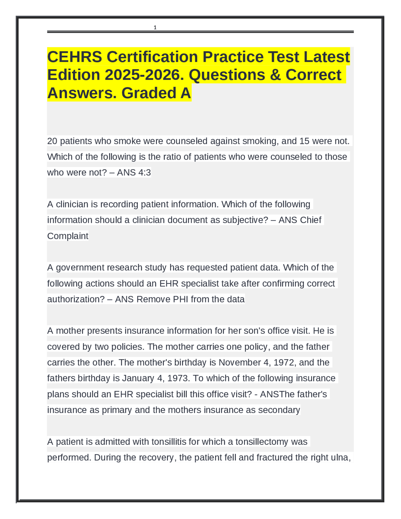 CEHRS Certification Practice Test Latest Edition 2025-2026. Questions ...