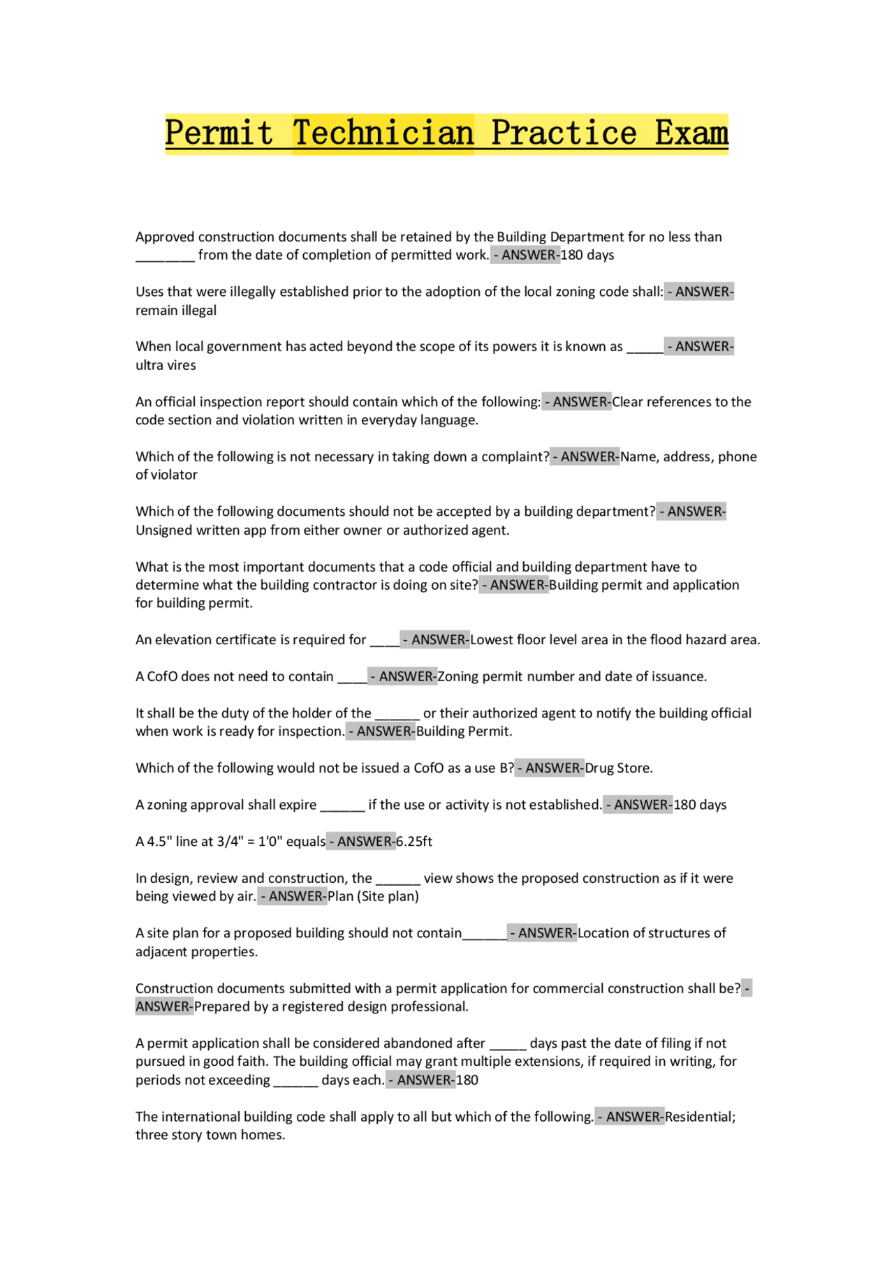 Permit Technician Practice EXAM QUESTIONS WITH COMPLETE SOLUTIONS ...