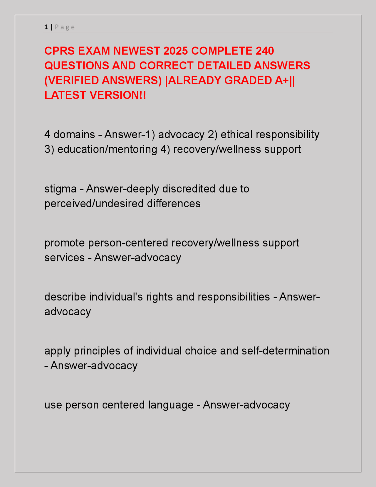 CPRS EXAM NEWEST 2025 COMPLETE 240 QUESTIONS AND CORRECT DETAILED ...
