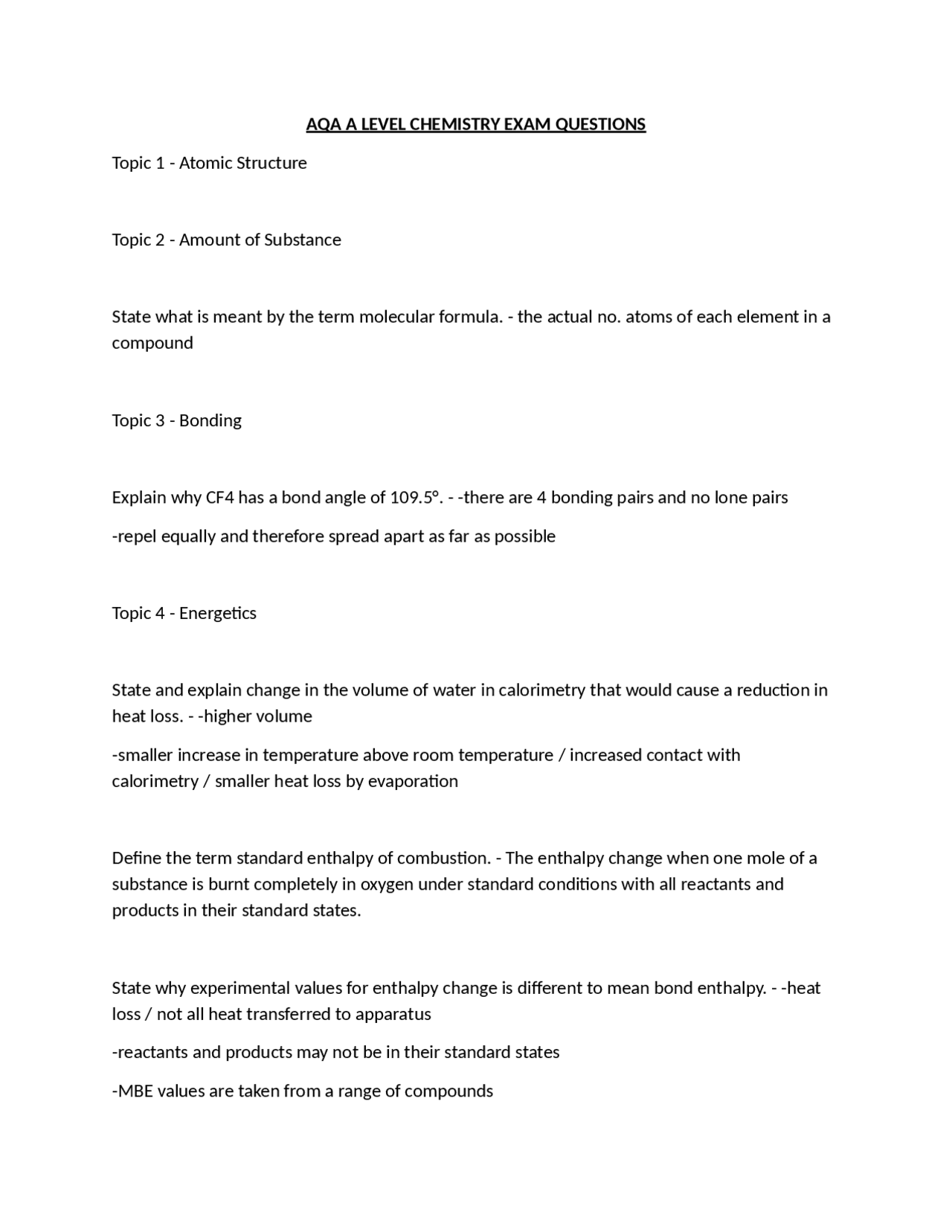 AQA A-Level Chemistry Exam Questions: Atomic Structure, Bonding, and ...