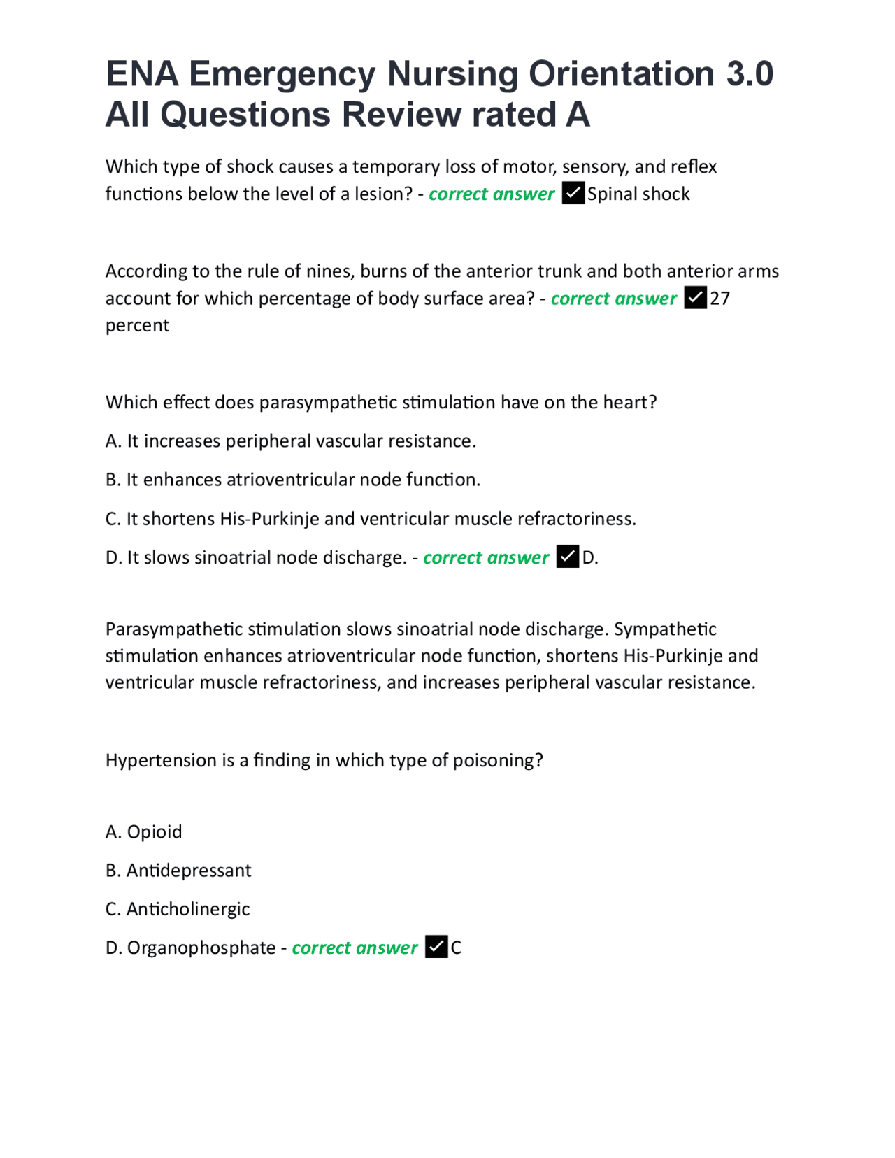 ENA Emergency Nursing Orientation 3.0: Questions and Answers Review ...