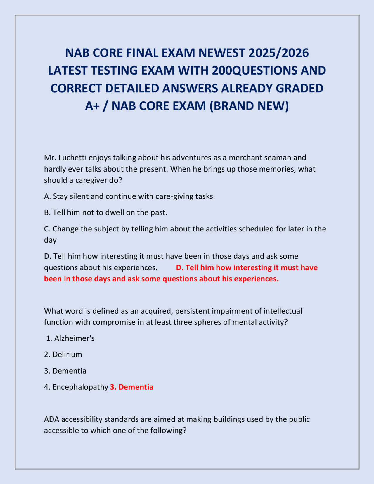 NAB Core Final Exam: Comprehensive Review Questions and Answers | Exams ...
