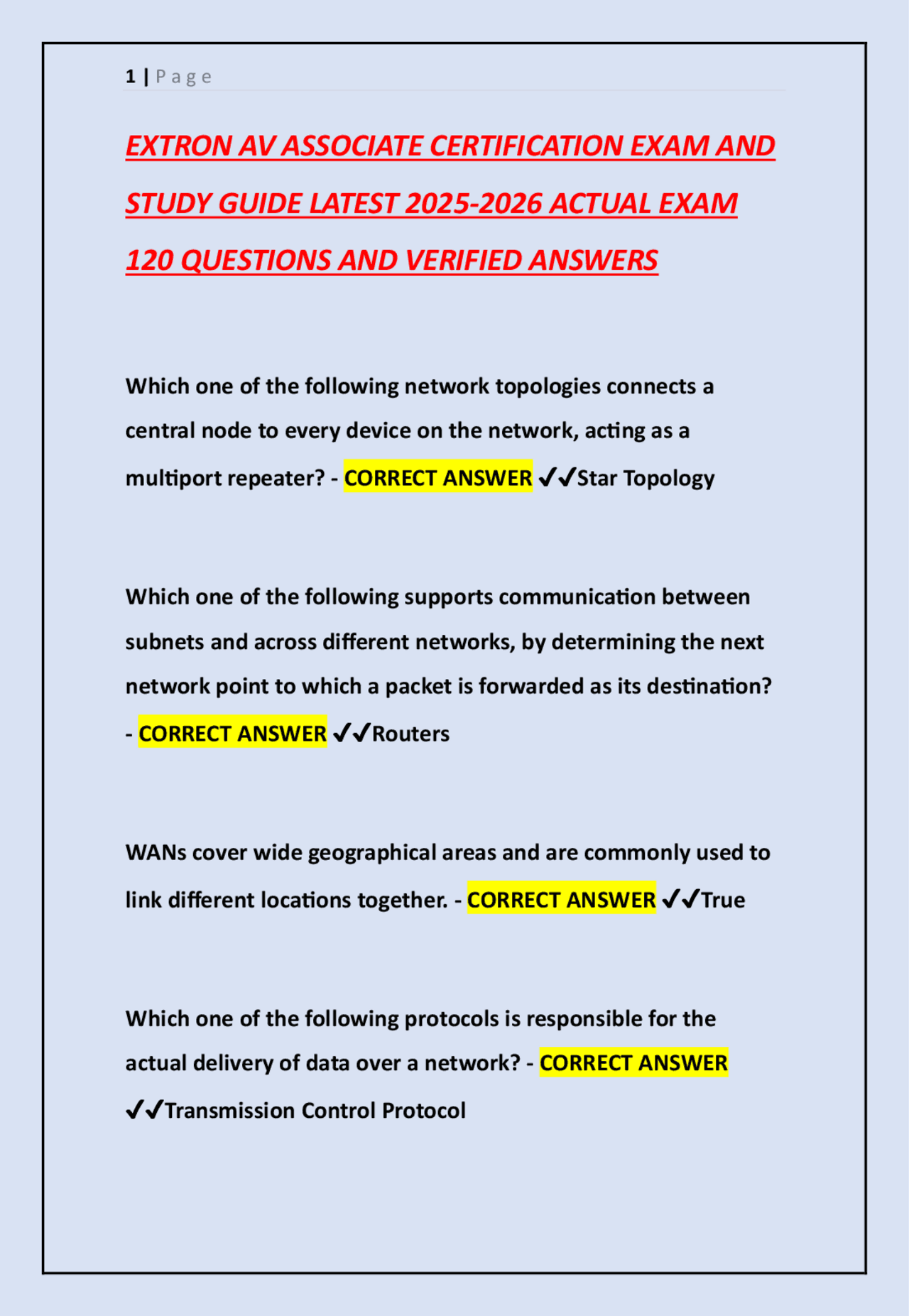 EXTRON AV ASSOCIATE CERTIFICATION EXAM AND STUDY GUIDE LATEST 2025-2026 ...