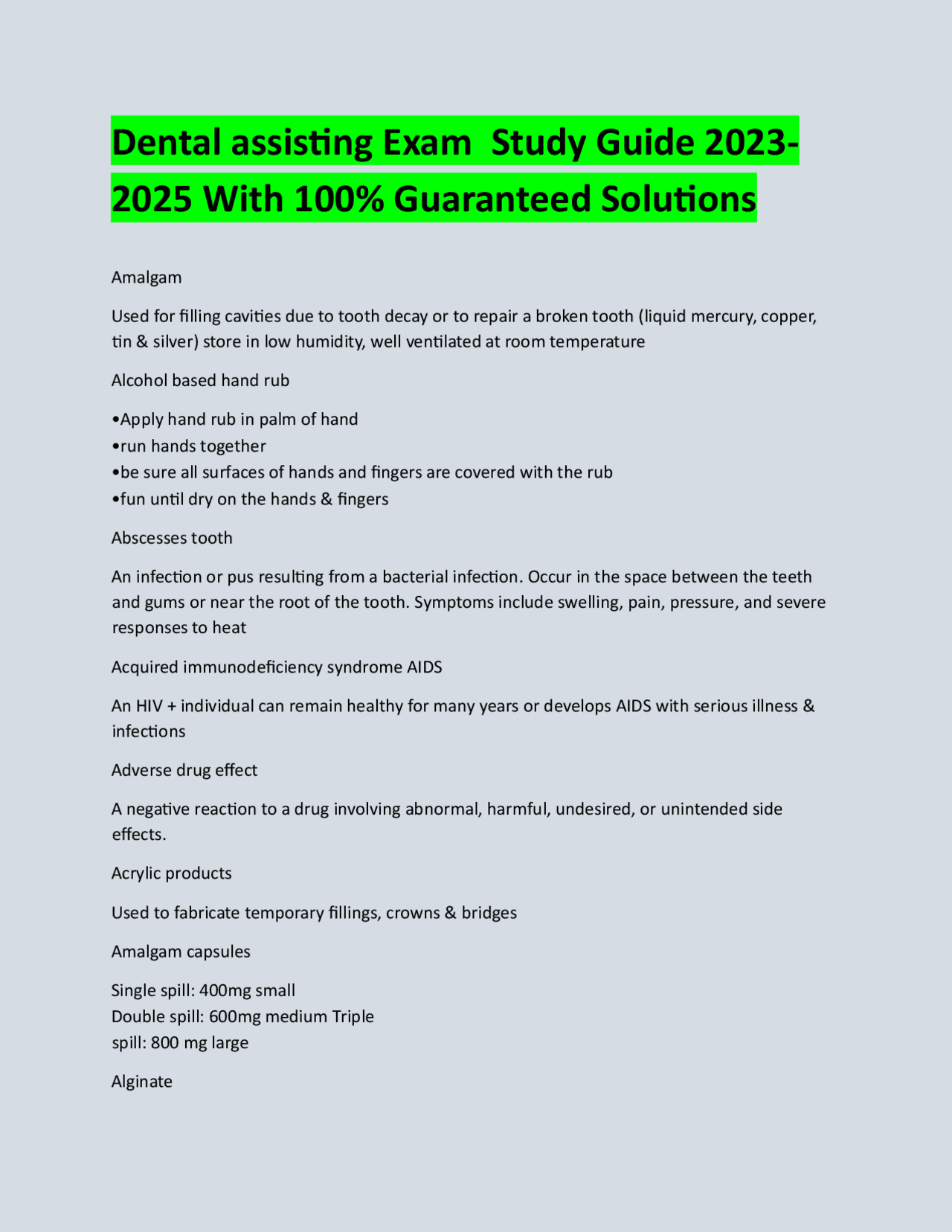 Dental assisting Exam Study Guide 2023- 2025 With 100% Guaranteed ...