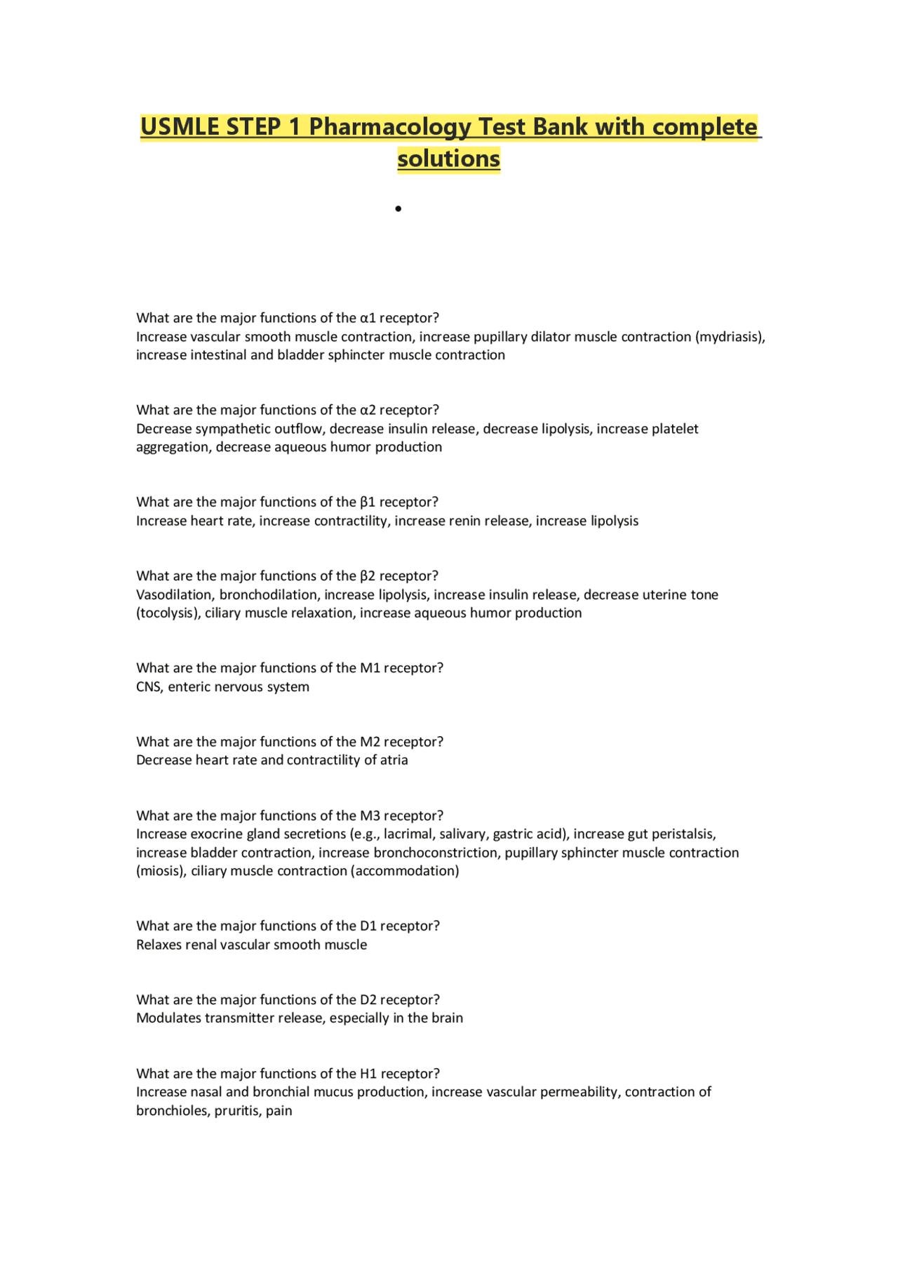 USMLE Step 1 Pharmacology Test Bank: Questions and Answers | Exams ...