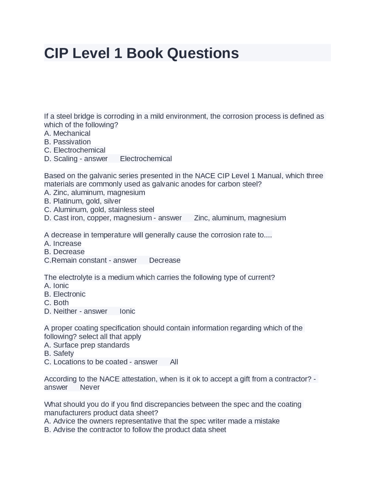 CIP Level 1 Book Questions with Accurate Answers | Exams Advanced ...